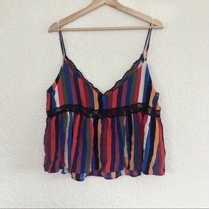 Zara Tops | Zara Striped Tank Top With Black Lace Detail | Poshmark